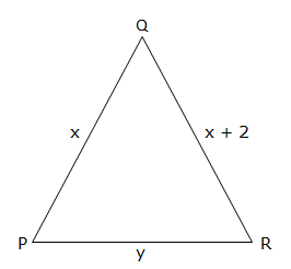In triangle PQR, if PQ = x, QR = x + 2, and PR = y, which...