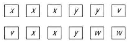 Each of the 12 squares shown is labeled x,y,v,or w. What is the ratio...